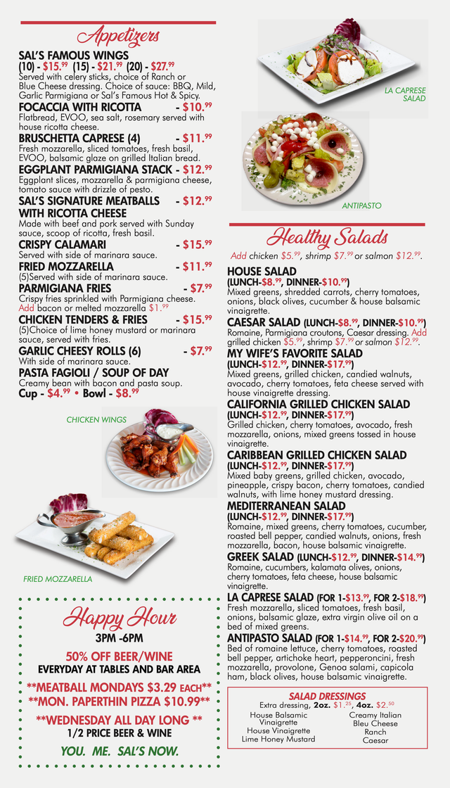 Sal s Italian Ristorante Menu I Pizza Pasta Wings Salads and More